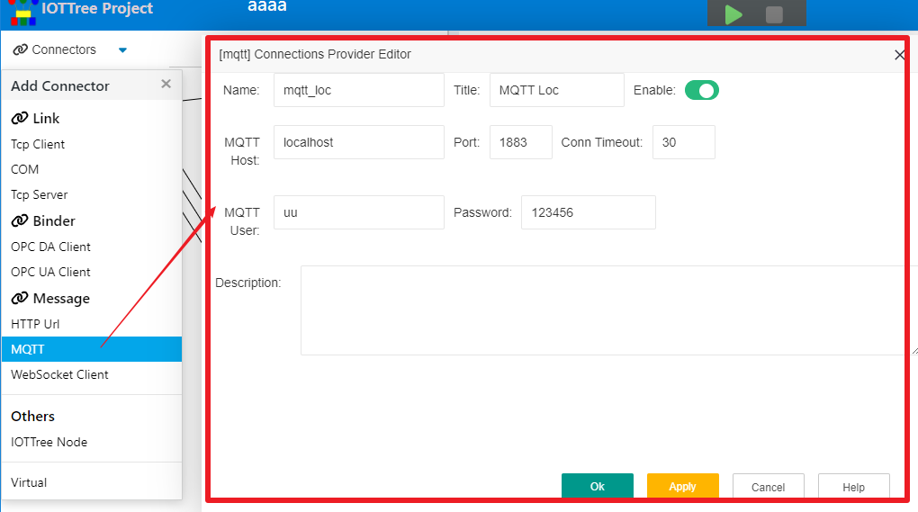 Next, we can create one or more ConnPts under this MQTT Provider.